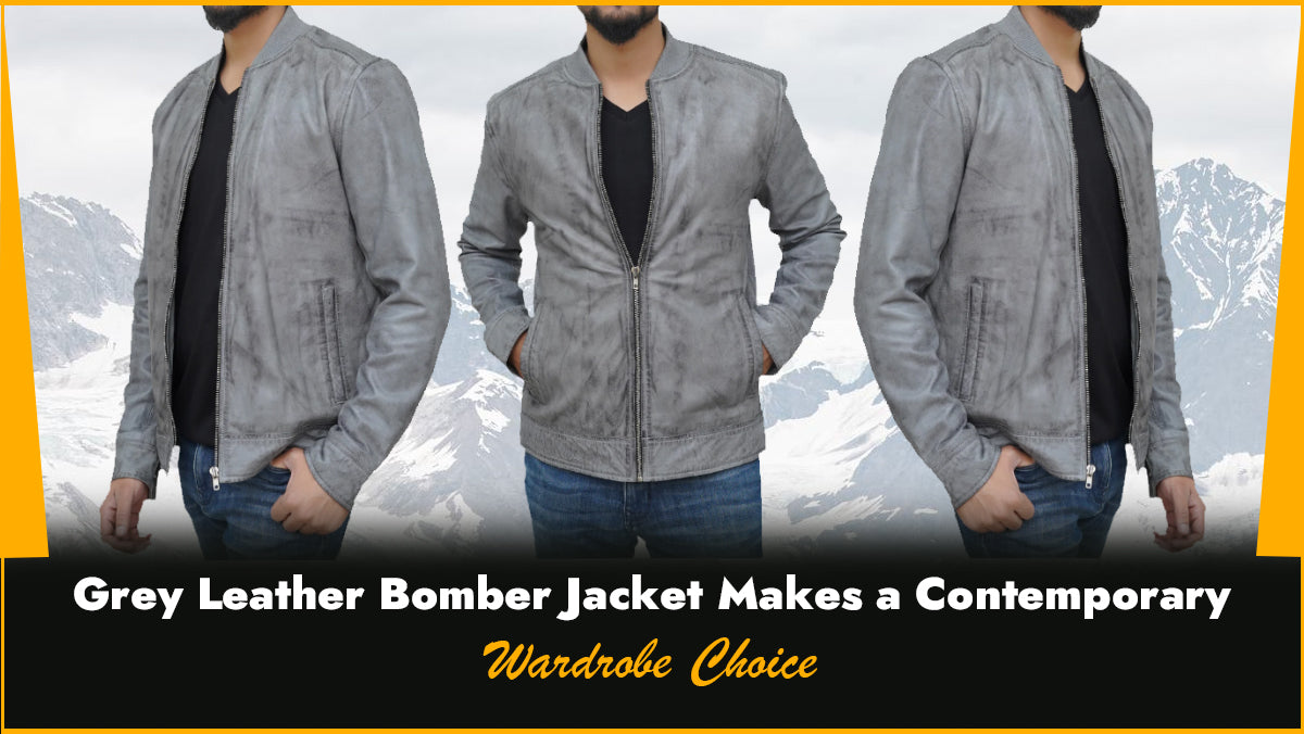 Stylish Grey Leather Bomber Jacket - PeterSign