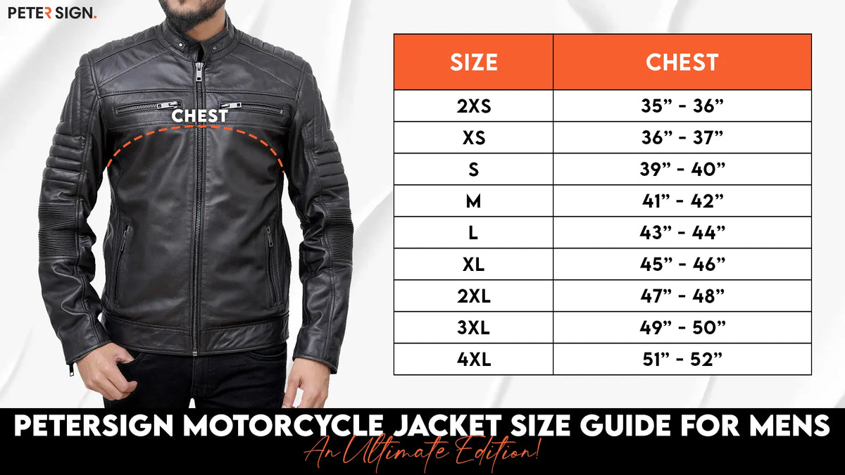 Check Out Petersign Motorcycle Jacket Size Guide for Mens!