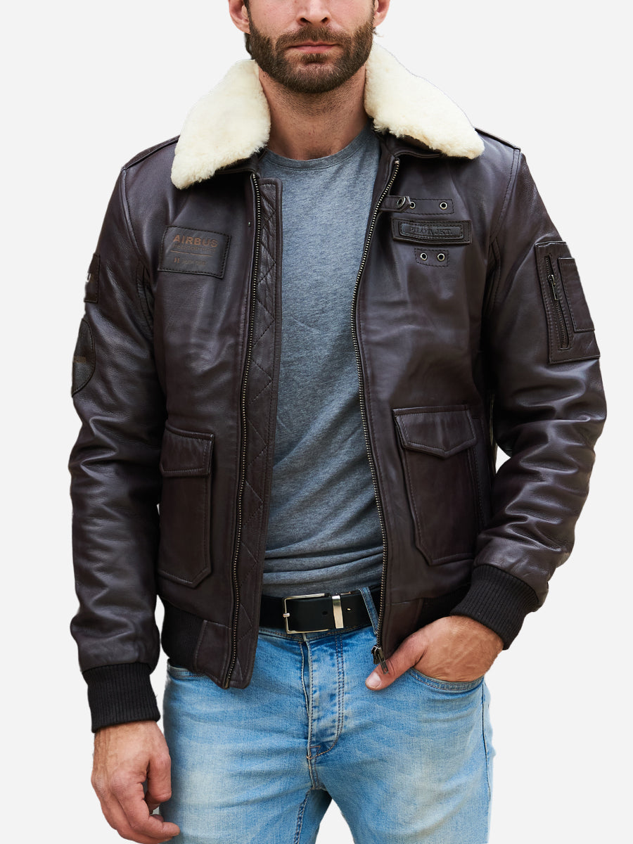 Pilot Leather Brown Bomber Jacket For Men