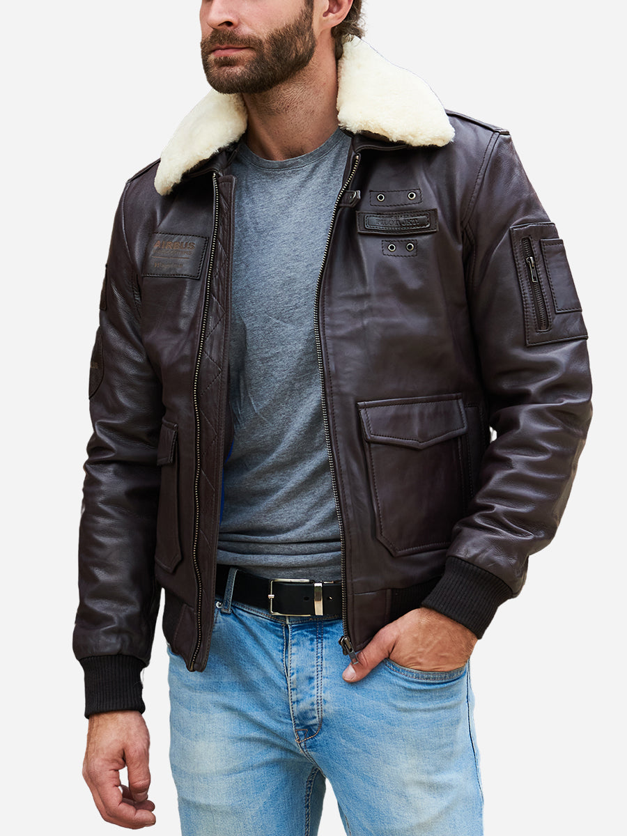 Pilot Leather Brown Bomber Jacket For Men