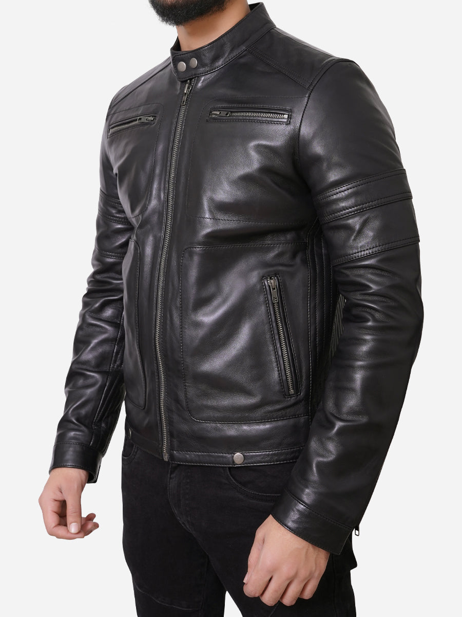 Mason Black Cafe Racer Sheepskin Leather Jacket