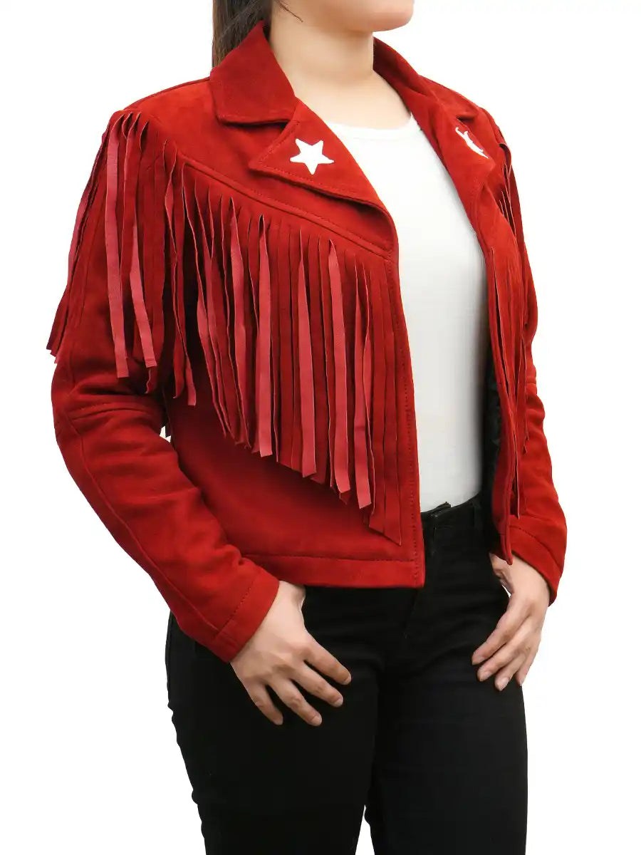 Shop the Enchanted Red Suede Fringe Jacket Today!