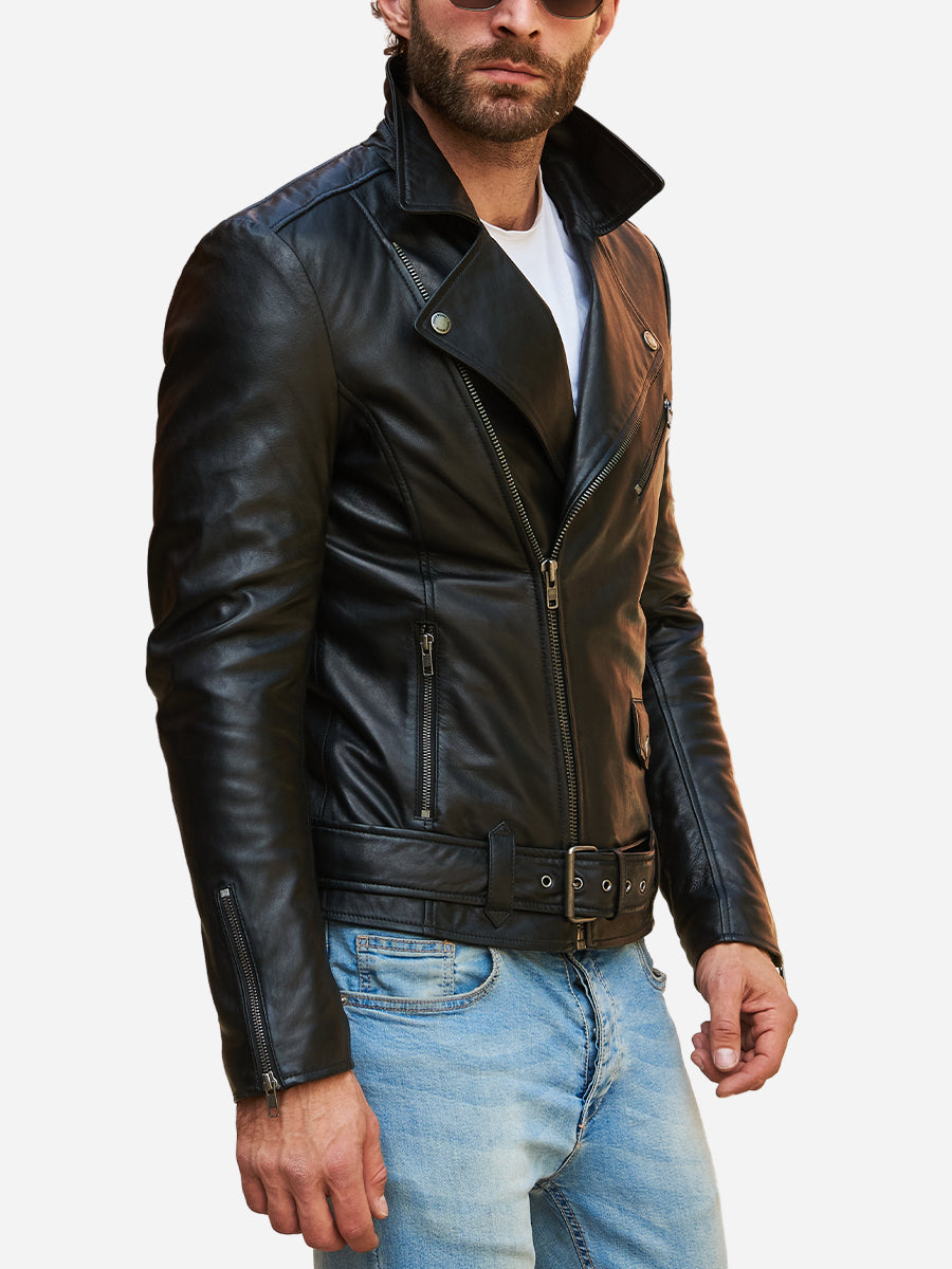 Caspian Genuine Black Biker Leather Jacket