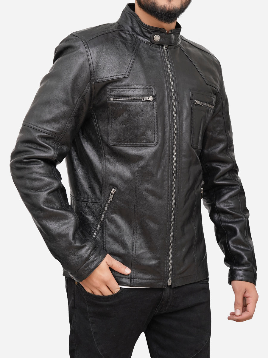 Alfred Black Motorcycle Leather Jacket | Peter Sign