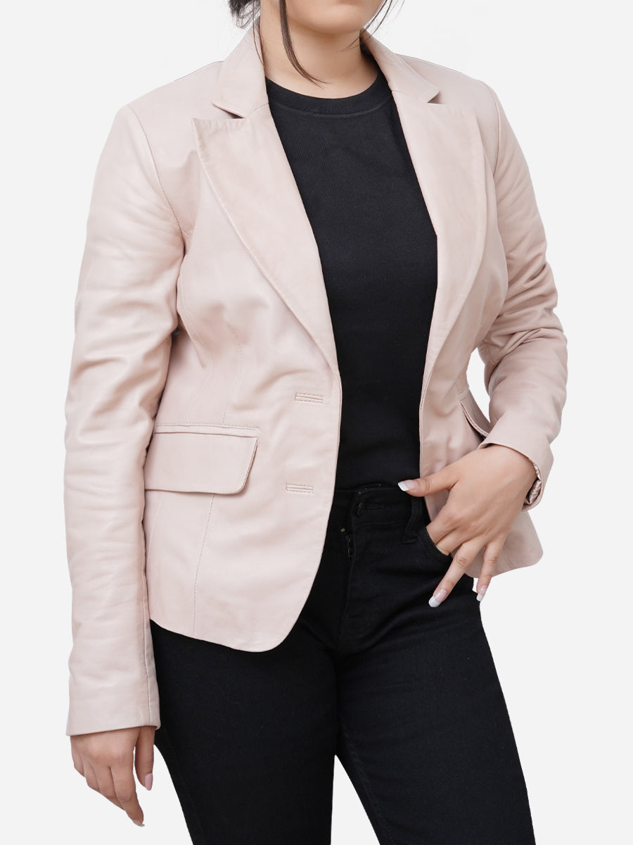 Sophie Genuine Leather Slim Fit Light Pink Blazer