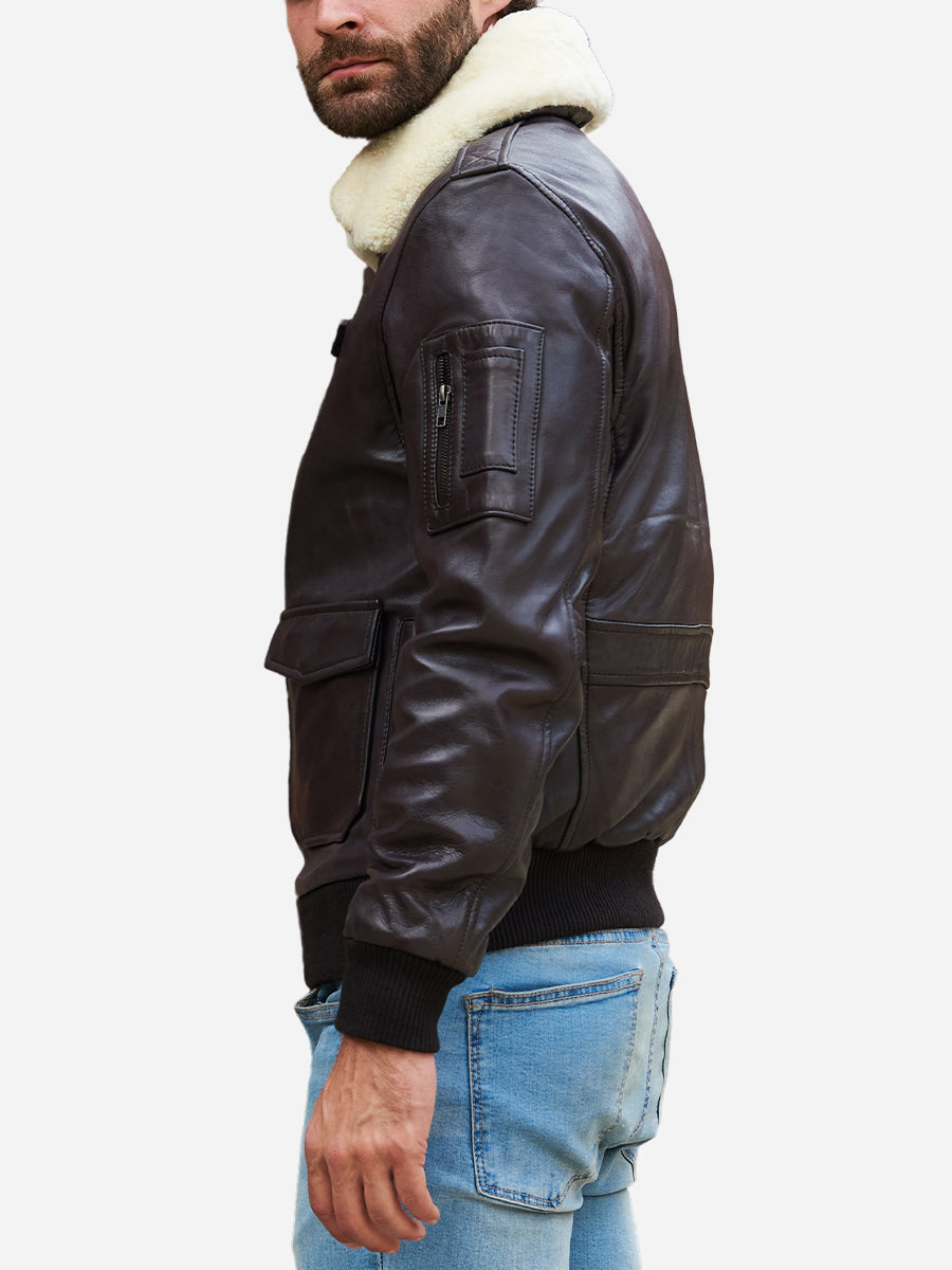 Pilot Leather Brown Bomber Jacket For Men
