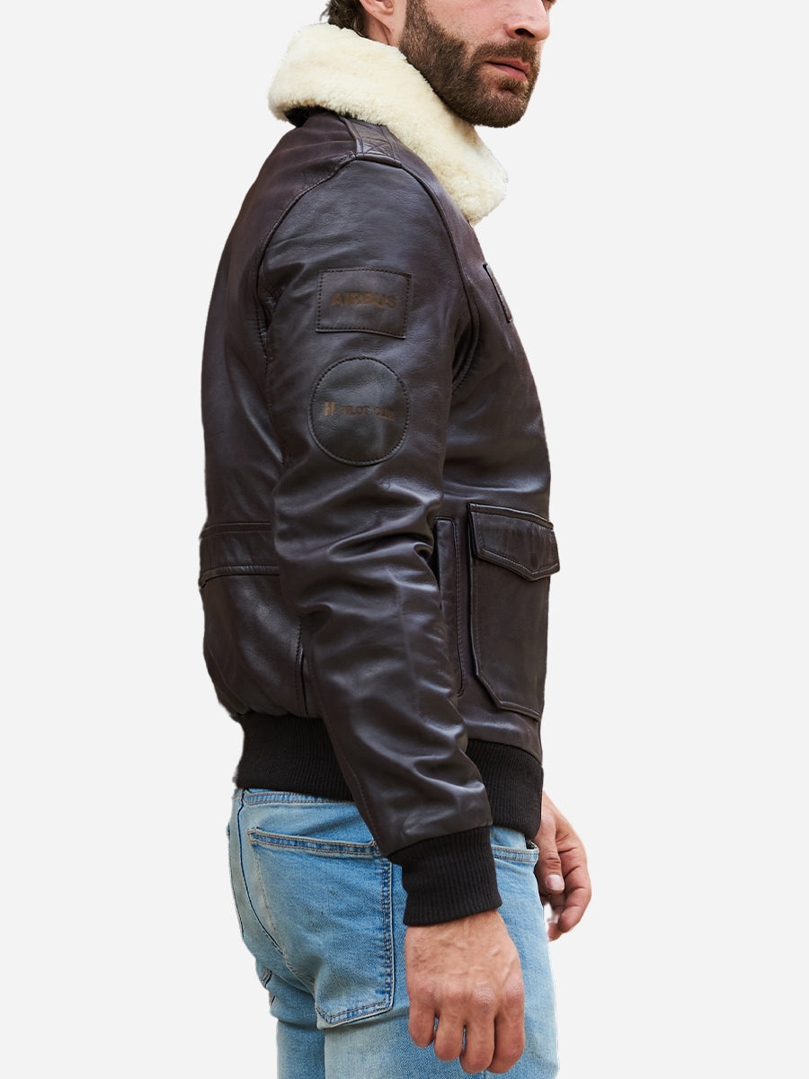 Pilot Leather Brown Bomber Jacket For Men