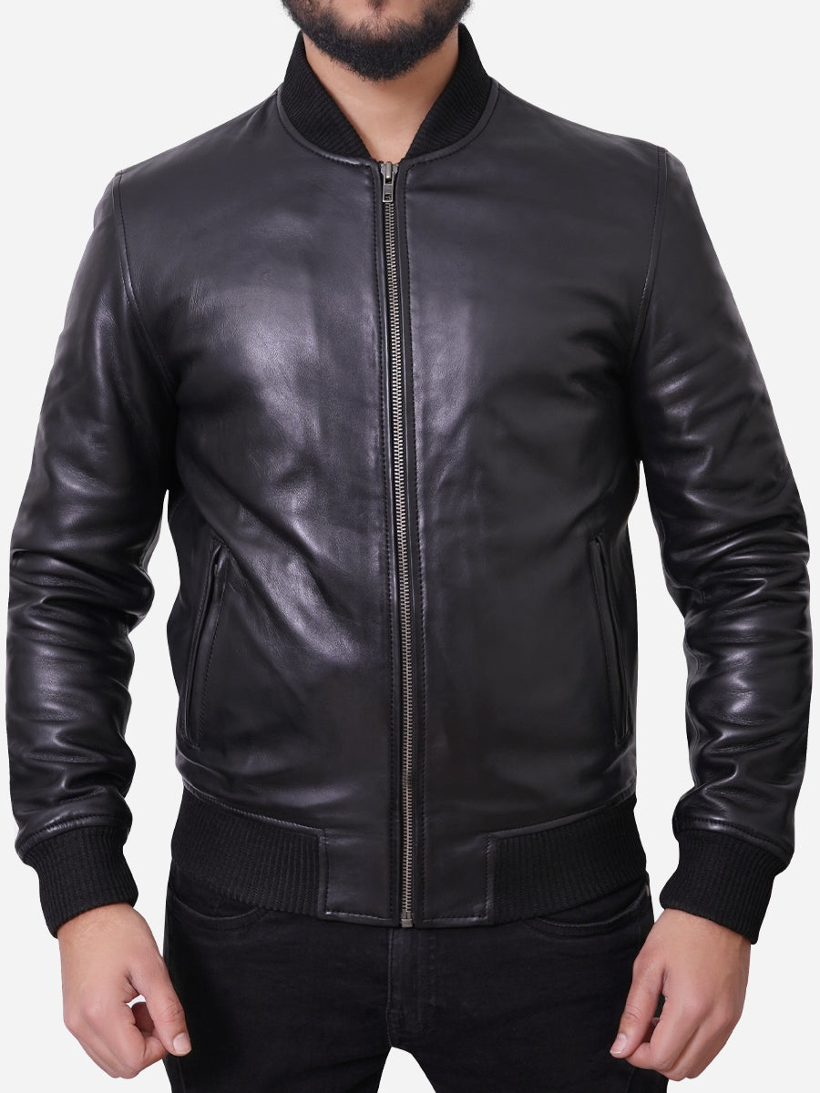 Lucas Genuine Black Bomber Leather Jacket