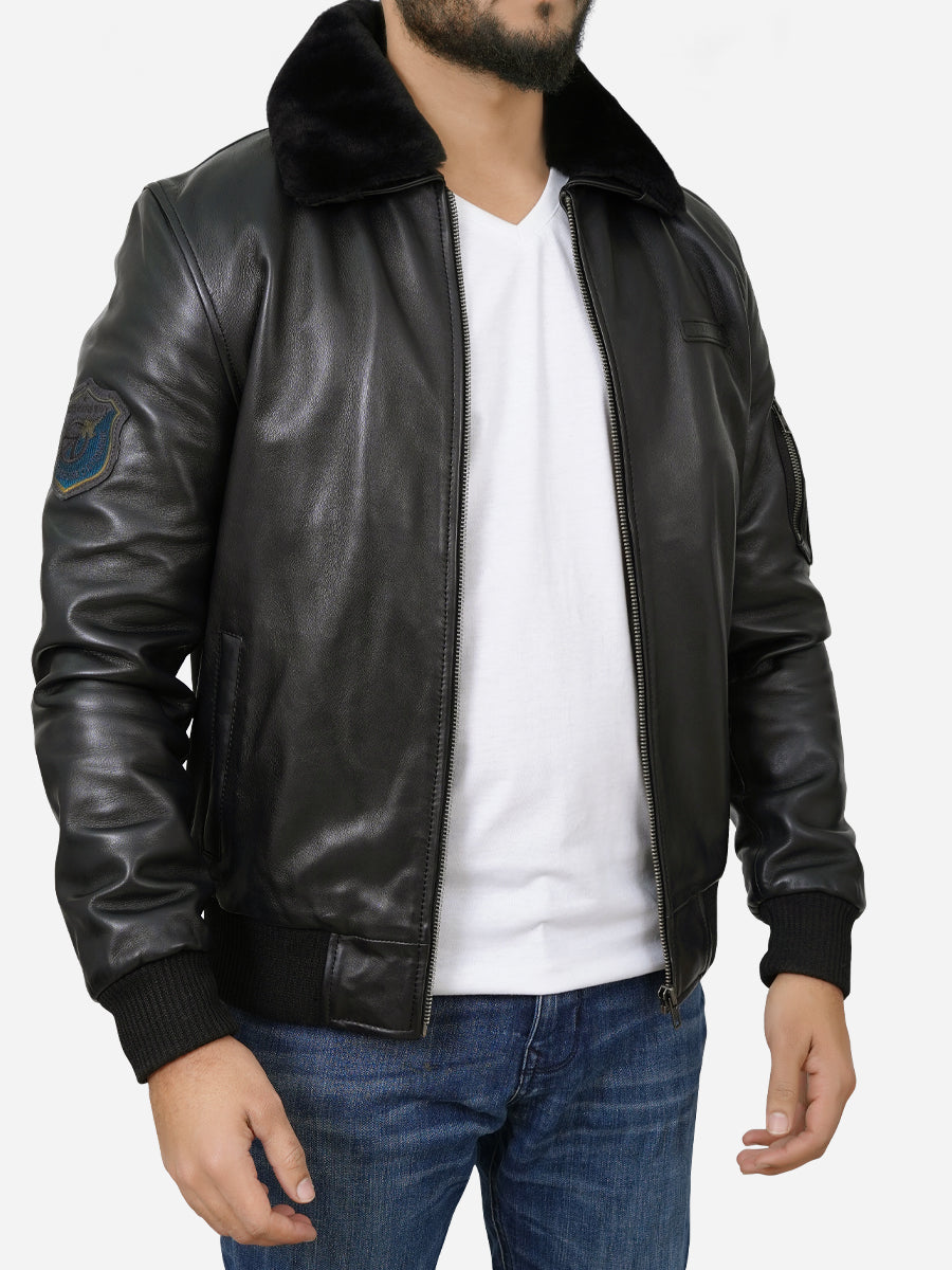 Dylan Black Shearling Bomber Leather Jacket