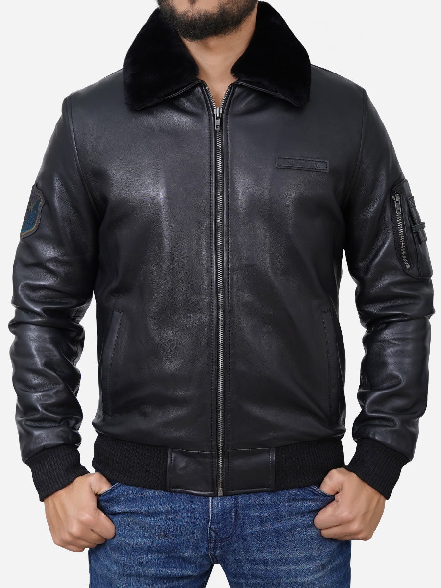 Dylan Black Shearling Bomber Leather Jacket