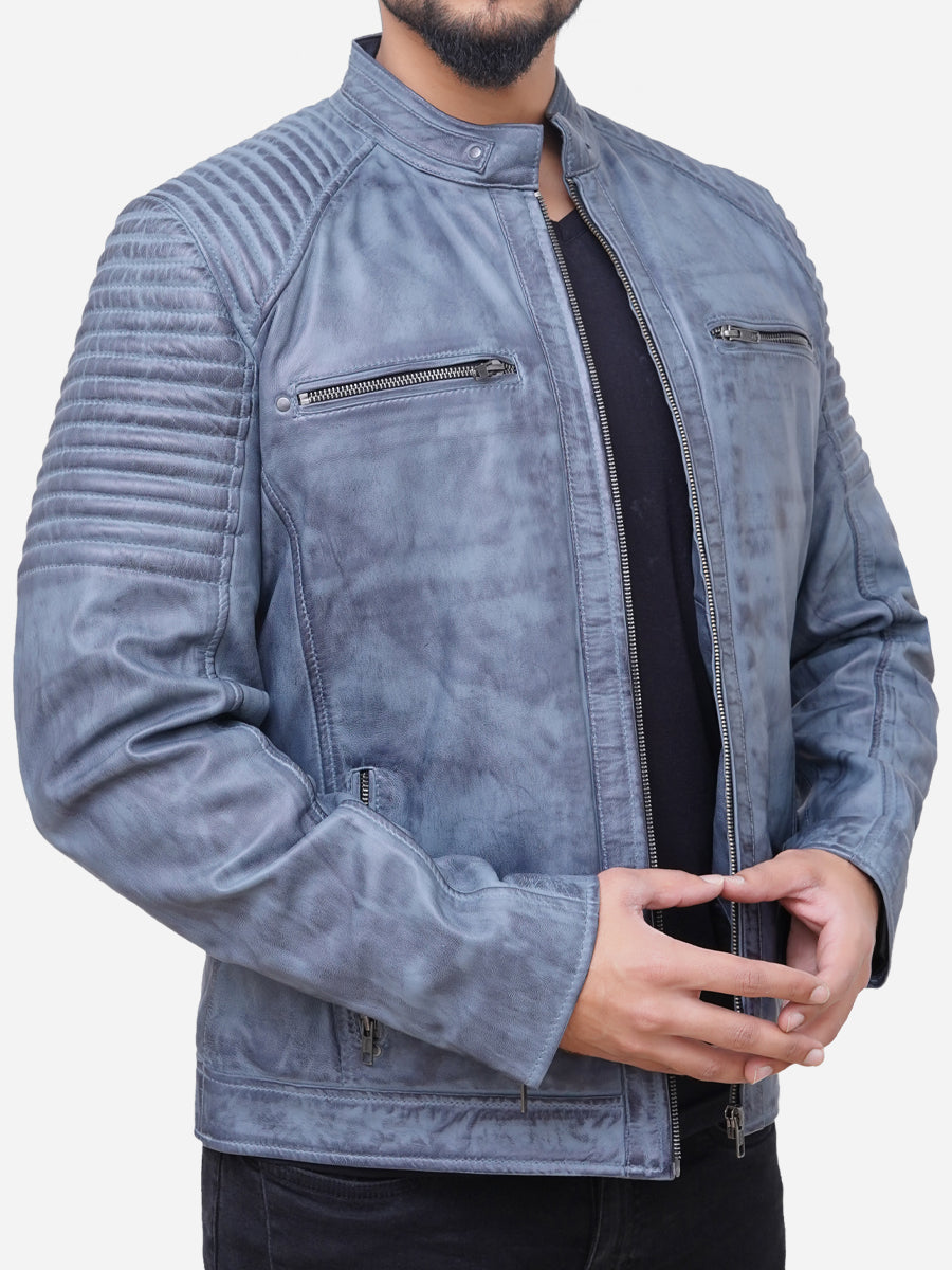 Edison Distressed Grey Leather Motorcycle Jacket