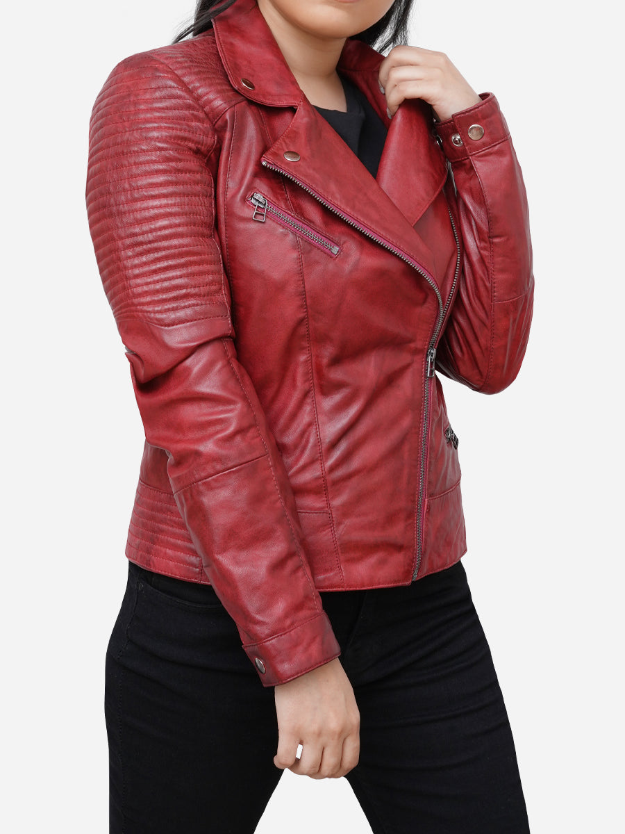 Juliette Quilted Wine Red Leather Jacket