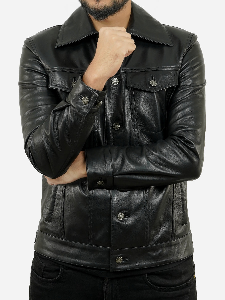 Trucker Leather Jacket - Mens Black Trucker Jacket