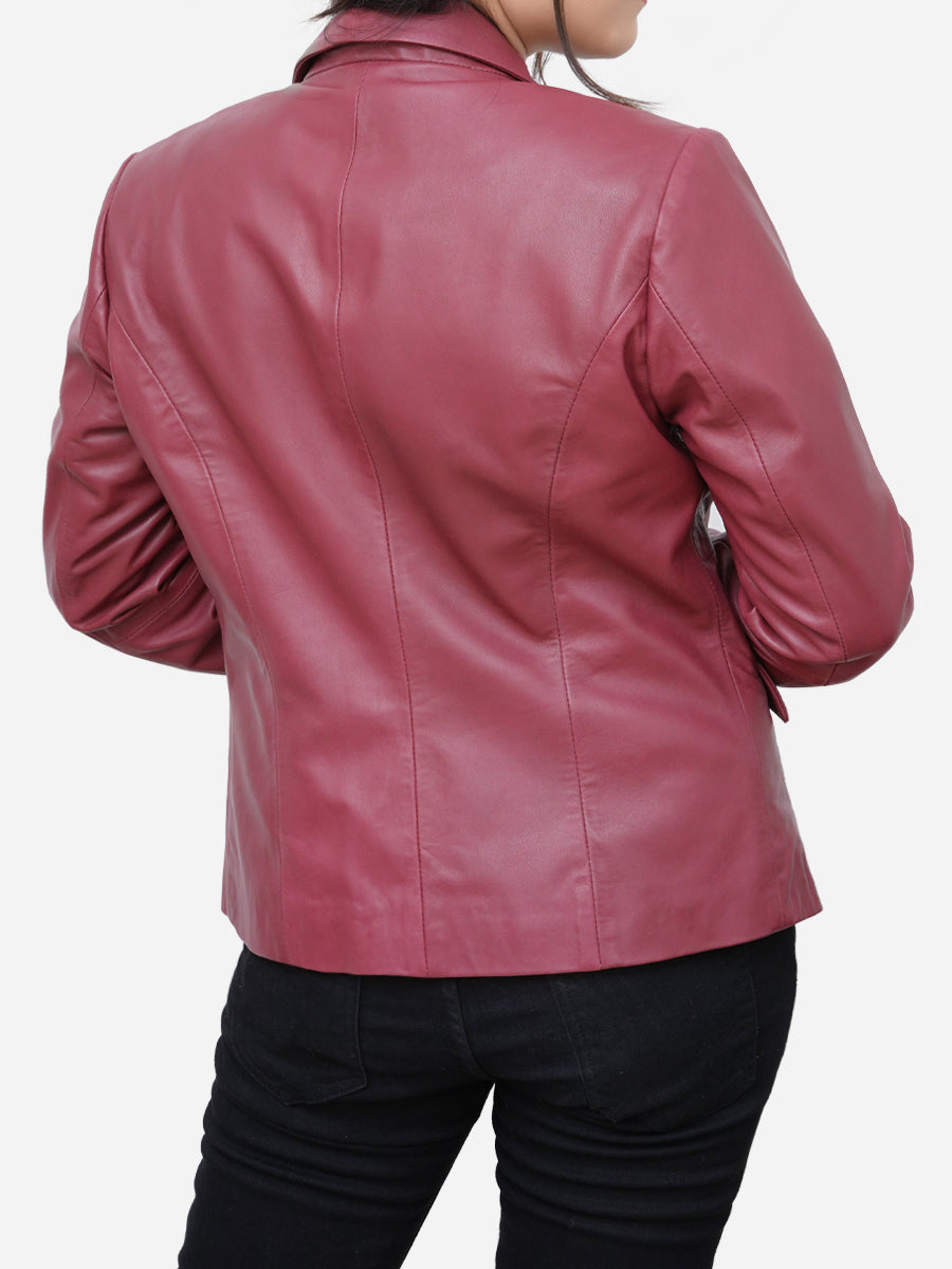 Rosalie Casual Genuine Maroon Leather Blazer