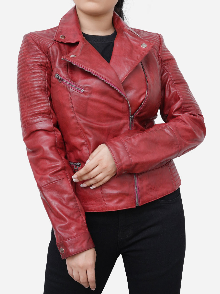 Juliette Quilted Wine Red Leather Jacket