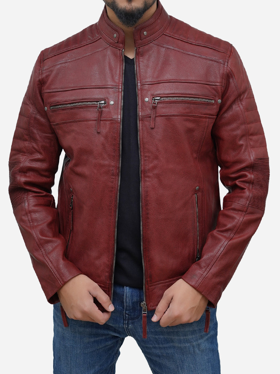 Men's Maroon Genuine Lambskin Motorcycle Jacket