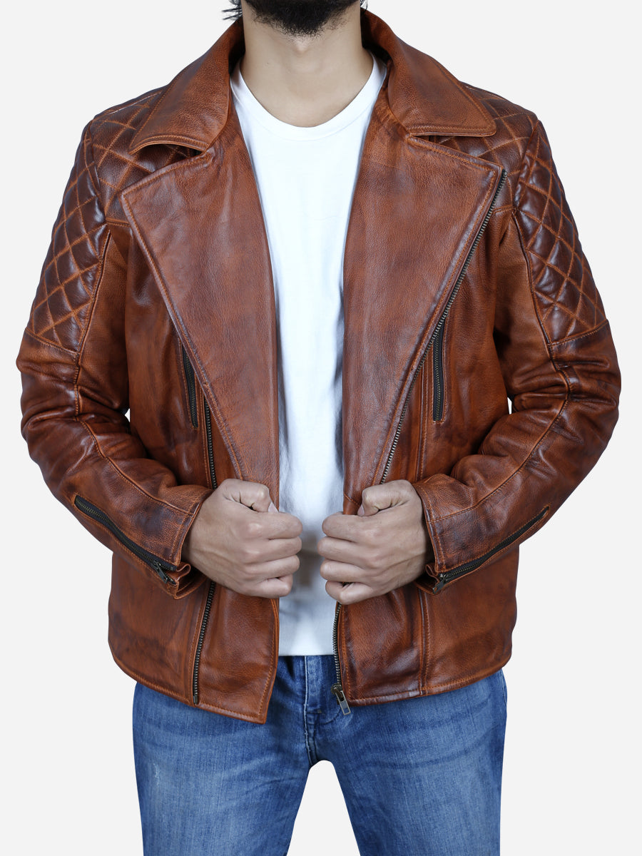 Knight Men's Brown Vintage Motorcycle Leather Jacket
