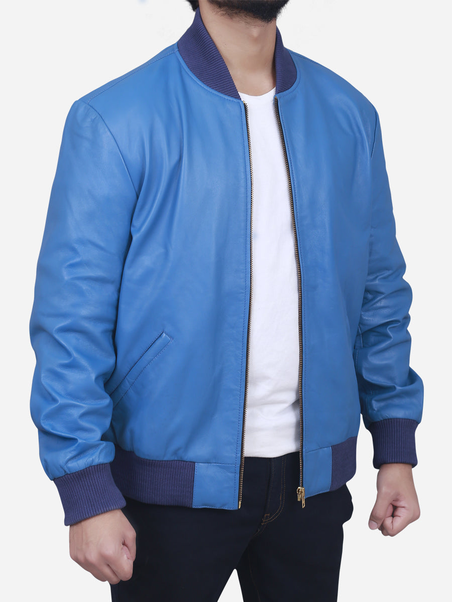 Luis Men's Blue Bomber Leather Jacket | Peter Sign